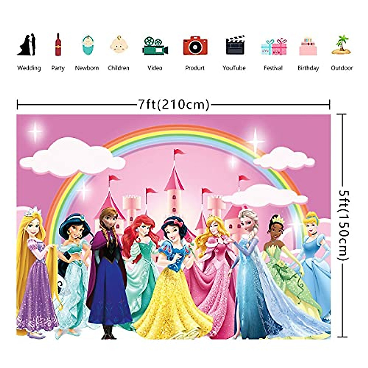 Princess Rainbow Backdrop Dreammy Pink Castle Shining Photography Background Girl Children Baby Shower Birthday Party Decoration Photo Studio Booth Props 7x5FT