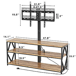 YESHOMY Swivel TV Stand with Mount for Television up to 75”, Entertainment Center with Power Outlet and Storage Shelves for Living Room, Firewood