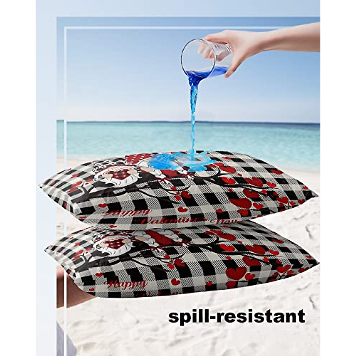 LEOSUCRE Pack of 2 Waterproof Decorative Pillow Covers, Valentines Day Plaid Throw Pillow Covers Rectangle Pillowcases Cushion Covers for Couch Patio Garden 20x12 Inch Love Gnome Tree Black and White