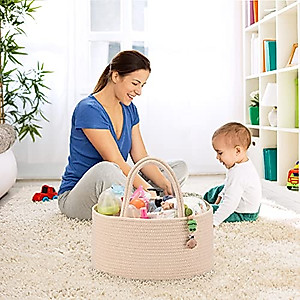 COMSE Baby Diaper Caddy Organizer, Rope Diaper Basket, Baby Car Organizer, Diaper Change Organizer, Portable Tote Bag with Divider, Baby Shower Gifts Newborn Essentials Registry Must Have, Beige