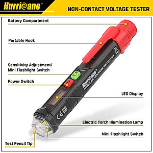 HURRICANE Non-Contact Voltage Tester and Receptacle Tester Kit, Electrical Socket Voltage Tester/12-1000V AC Voltage Detector Pen, and GFCI Outlet Tester/Receptacle Tester for Standard 3-Wire 120V
