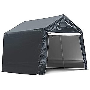 Sefzone 7x12x7.4Ft Storage Shelter, Outdoor Portable Shed with Detachable Roll-up Zipper Door, 240 PE Fabric, Heavy Duty Frame, Waterproof, Anti-UV, Portable Storage Tent for Bike, ATV, Motorcycle