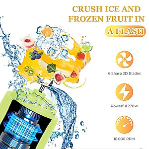 Cordless 21oz Portable Blender BPA Free With Personal Blender Cup, Best For Smoothie, Shakes, and Cocktails, With Durable Stainless Steel Blades, USB-C Rechargeable in Lime By WIZTRONIX