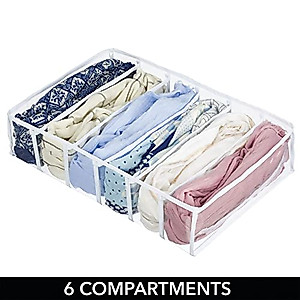 mDesign Rectangular Plastic Dresser Drawer Divider and Closet Storage Organizers for Lingerie, Bras, Socks, Underwear, Tights, Leggings, Scarves, Ties, Set of 3 - Clear/White