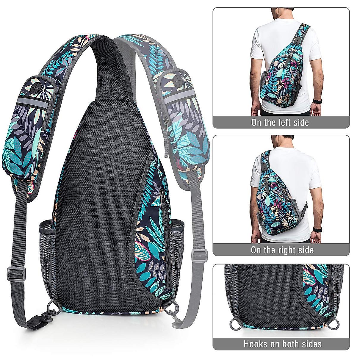 G4Free Sling Bag RFID Blocking Sling Backpack Crossbody Chest Bag Daypack for Hiking Travel(Blue Leaf)