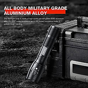 LETMY Tactical Flashlight S2000-2 Pack Bright Military Grade LED Flashlights High Lumens - Portable Handheld Flash Light, 5 Modes Zoomable Waterproof Flashlights for Home Emergency Camping Outdoor