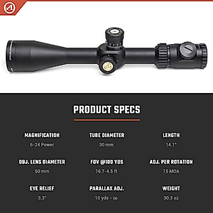 Athlon Optics Argos BTR GEN2 6-24x50 Riflescope - APLR2 FFP IR MOA, Black