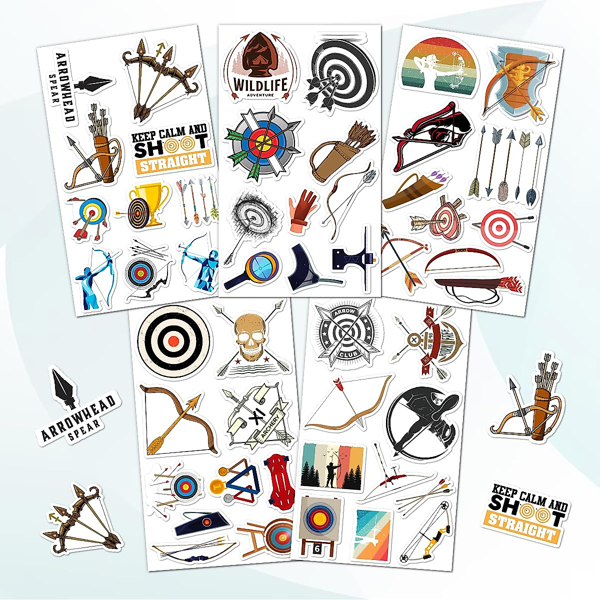 50 Pack Pcs Archery Stickers for Water Bottles Waterproof Vinyl Laptop Luggage Scrapbooking Funny Sports Sticker Packs Set Bulk Teens Adults Students Boys Aesthetic Small Decals