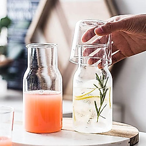 YOUEON 4 Pcs 17 Oz Bedside Water Carafe and Glass Set, Water Carafe with Glass Cup for Nightstand, Glass Mouthwash Bottle, Clear Juice Pitcher, Carafe with Cup for Kitchen, Bedroom or Bathroom