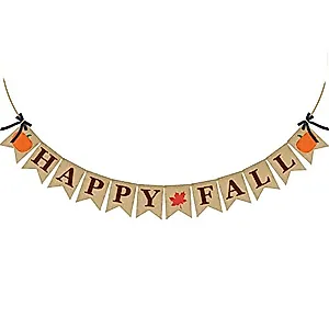 ERKOON Happy Fall Burlap Banner Happy Fall Sign Pumpkin Flag Rustic Natural Fall Harvest Banner for Autumn Home Party School Party Decoration