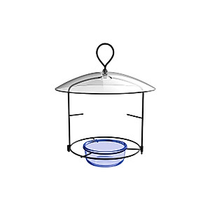 Nature's Way BBFM1 Bluebird Buffet Metal Bird Feeder with Protective Baffle, Outdoor Wild Bird Feeder and Décor, One Glass Dish with 3/4 Cup capacity, Blue