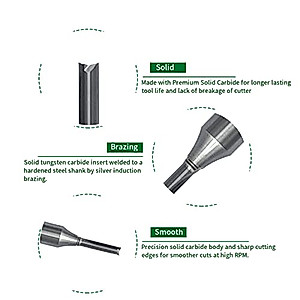 CO-CUTTNER Straight Router Bits Solid Carbide Insert with 1/4-inch Shank, 1/4" Diameter for Routers Slotting Grooving Industrial Grade