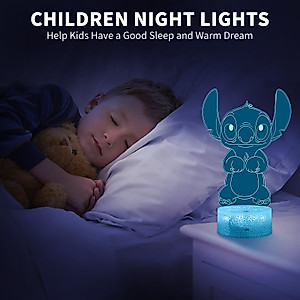 JMMFIDY Stitch Night Lights - 3D LED Intelligent Remote Control, Children's Room Decoration, Christmas & Children's Day Gift