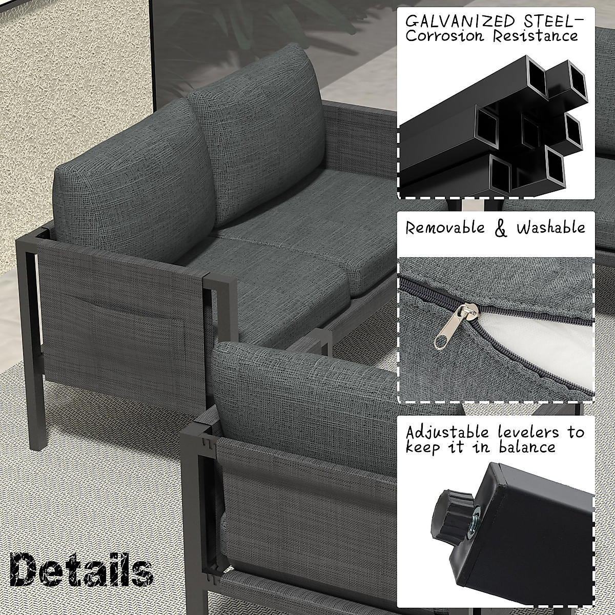 CATMIX Outdoor Patio Furniture, Aluminum Patio Furniture Conversation Set Metal Cushions Couch Outdoor Sectional Balcony Sofa Balcony Outside Chairs Porch