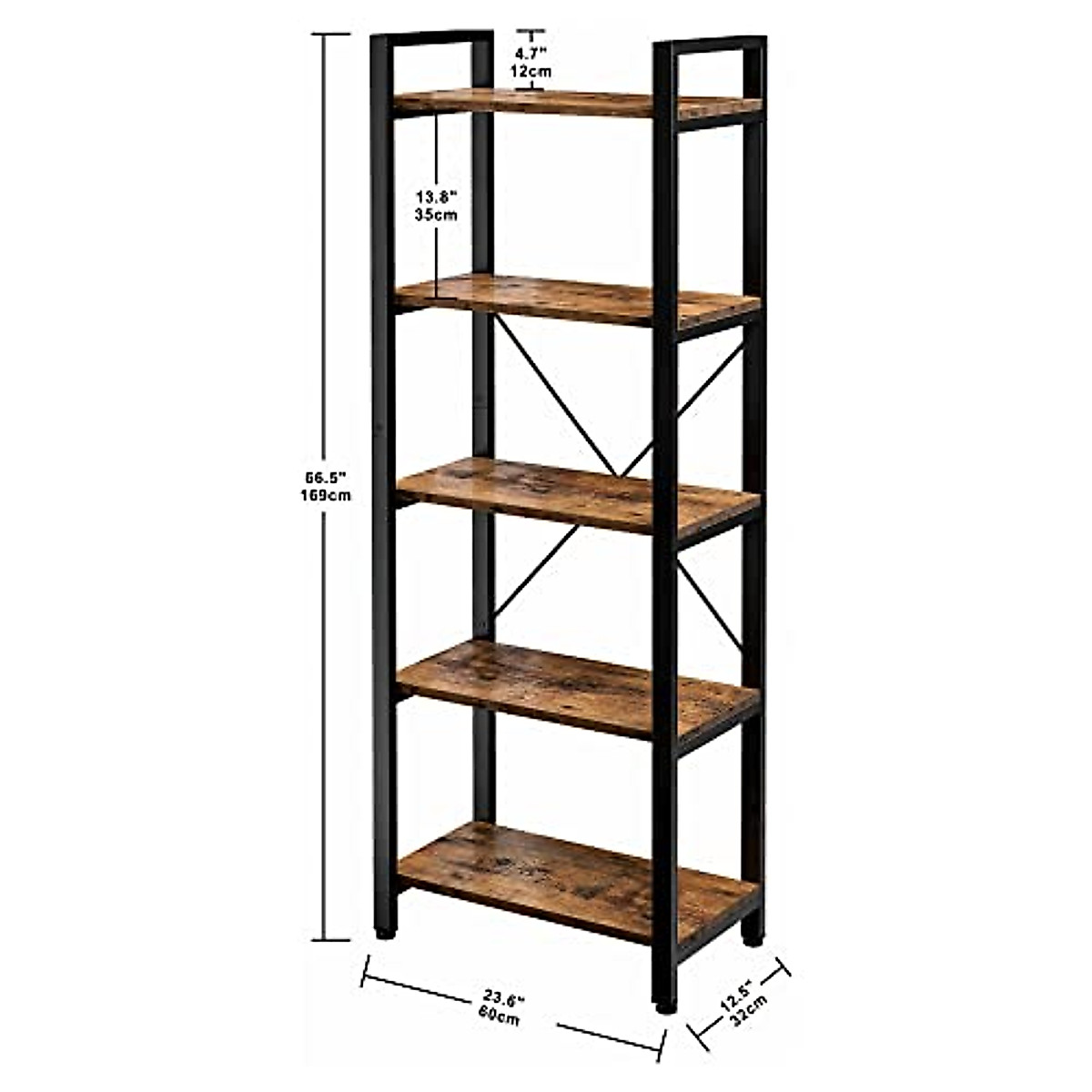 IRONCK Industrial Bookcase, 5-Tier Bookshelf for Living Room, Bedroom, Farm House, Kitchen, Office Decor and Storage