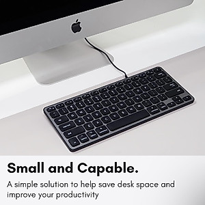 Macally Backlit Wired Keyboard for Mac | Compatible Apple Keyboard (Small and Compact) Comfortable All Day Typing USB Keyboard for MacBook Pro/Air, iMac, Mac Mini/Pro (Space Grey)