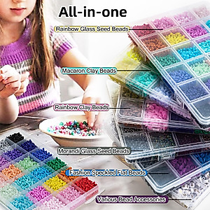 TINY FUN 6 Boxes 16800pcs 72 Colors Clay Beads and 48 Colors Glass Seed Beads for Friendship Bracelets Making Kit Heishi Beads with Letters Beads