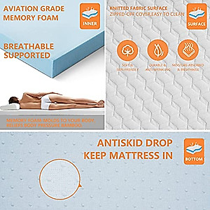 ORTHOMTEX 3 Inch Cooling Gel Memory Foam Mattress Topper Queen Size Bed,Removable Soft Cover, Comfort Body Support - Pressure Relief,10 Year Warranty