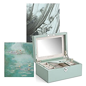 Vlando Lockable Jewelry Box, Two Tray Jewelries Collections Organizer, Girls Gift -Aqua Green