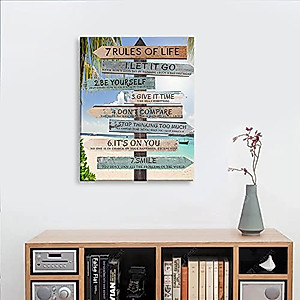 Hmlc Inspirational Wall Art, 7 Rules of Life Quotes Canvas Motivational Wall Decor Framed Positive Prints Picture Poster for Office Bedroom Bathroom Wall Sign Decoration (Beach Aqua