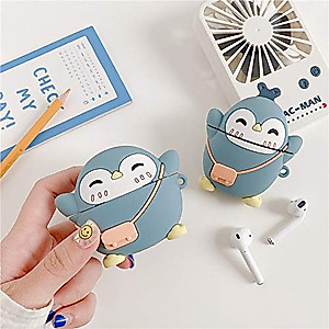 UR Sunshine Case Compatible with AirPods Pro, New Super Cute Shoulder Bag Jumping Penguin Cover Case, Soft Silicone Gel Stylish Blue Penguin Earphone Case Compatible with AirPods Pro +Hook