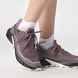 Salomon Women's ALPHACROSS 5 GORE-TEX Trail Running Shoes for Women, Moonscape / Black / White, 8