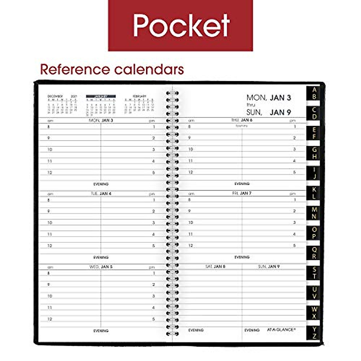 2022 Pocket Calendar by AT-A-GLANCE, Weekly Appointment Book & Planner, 3-1/4" x 6-1/4", Pocket Size, Refillable, Black (7000805)
