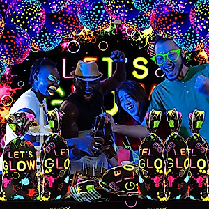 100 Pcs Let's Glow Party Favor Bag Neon Themed Goodie Bag Neon Glow Party Gift Treat Bag Glow in the Dark Birthday Party Cellophane Bags with 150 Pieces Twist Ties for Glow Theme Party Birthday Decor
