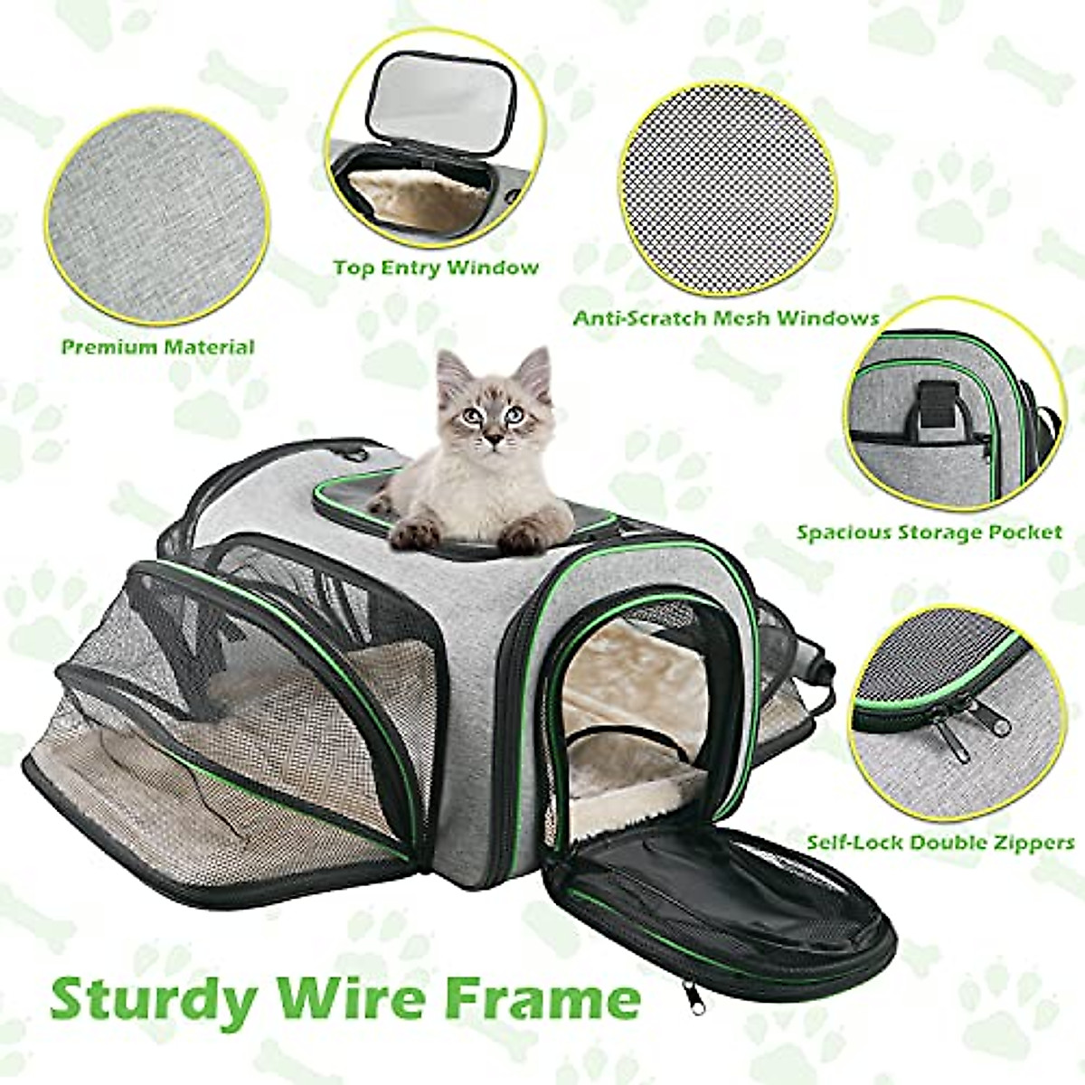 Minthouz Cat Carrier, Four-side Expandable Pet Carrier Airline Approved Dog Carrier with Safty Leash and Shoulder Strap, Collapsible Puppy Carrier with Self-lock Zipper,Removable Fleece Pad and Pocket
