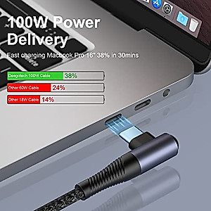 Deegotech USB C to USB C Cable 10ft, 2 Pack 100W Right Angle Extra Long USB-C Charge Cable Fast Charging Compatible with MacBook Pro/Air iPad Pro/Air/Mini Galaxy S22/S21/S20/Note20 (3 Meter)-Black