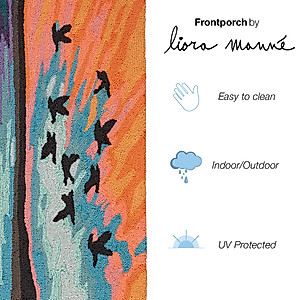 Liora Manne Frontporch Indoor Outdoor Rug - Novelty Design, Hand Hooked, Weather Resistant, UV Stabilized, Foyers, Porches, Patios & Decks, Flock Sky, 2' x 3'