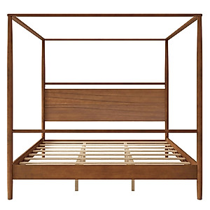 Merax Wood Canopy Bed Frame King Size, Four Posters Bed/Squeak Resistant/No Box Spring Needed, Walnut