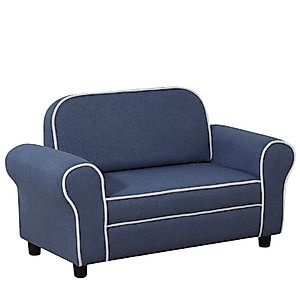 Yoonnie room Kid Sofa Chair, Linen Fabric 2-Seater Upholstered Couch,for Children Gift (Blue)