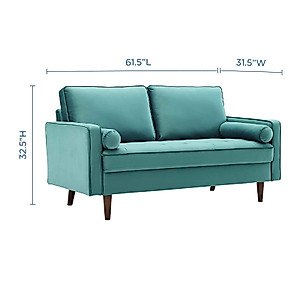 Modway Valour Collection EEI-4004-TEA 62 Loveseat with Innerspring Pocket Structure Non-Marking Foot Caps Dense Foam Padding and Stain-Resistant Velvet Polyester Upholstery in Teal Color