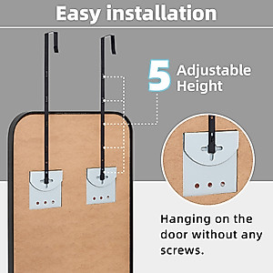 Minuover 47" x 13" Black Over The Door Hanging Mirror, Brushed Metal Frame with Rounded Corner Dressing Rectangle Mirror for Bathroom, Bedroom, Living Room