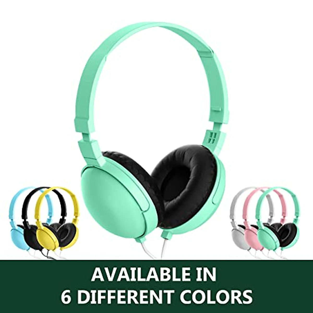 Bulktech 718 On-Ear Wired Headset for Children - Stereo Sound, Tangle-Free 5ft Long Cord with 3.5mm Jack, Compatible with Kindle, Fire, Tablets, and Suitable for School, Travel - 1 Pack Green