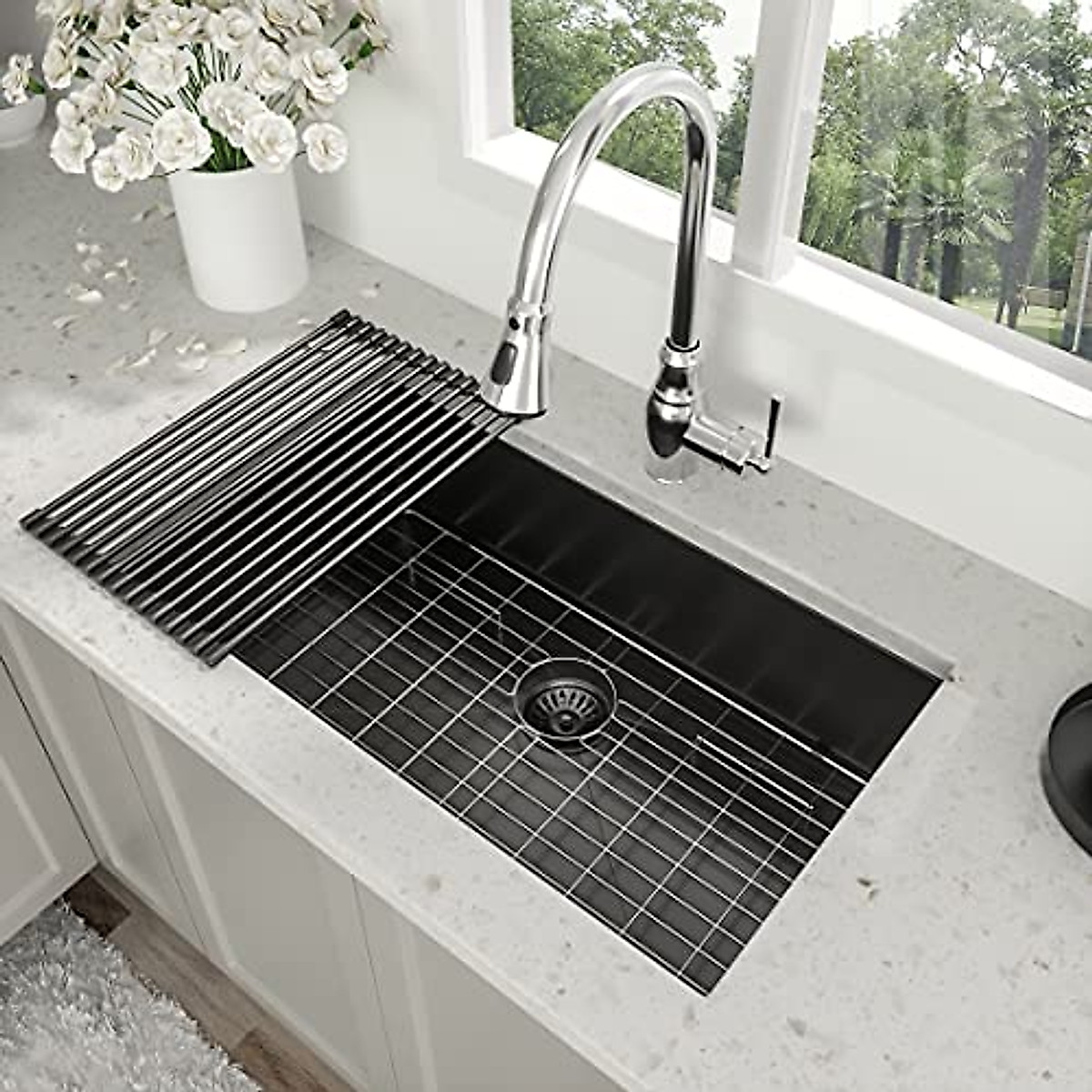 30 Inch Black Undermount Kitchen Sink - Beslend 30"x18"x10" Gunmetal Black Stainless Steel Kitchen Sink 16 Gauge 10 Inch Deep Single Bowl Basin