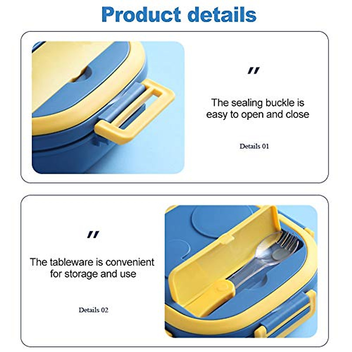 SYCOOVEN Bento Lunch Box, 550 ml Multi Grids Stainless Steel Lunch Box with Leakproof Lid & Spoon, Portable Durable Lunch Container for Kids Adults Toddler, Car, Home, School, Office(blue)