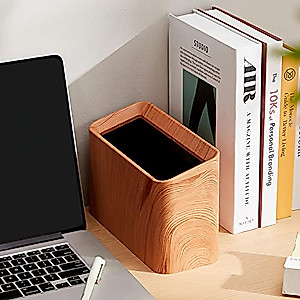 Aiabaleaft Plastic Mini Desktop Trash Can, Simulated Wood Grain Wastebasket, Uncovered Retro Waste Basket, Desktop Trash Can for Kitchens,Offices, Living Room, Makeup Table Etc (Walnut Color)