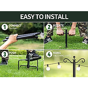 Flanagan String Light Poles 2-Pack,9FT Poles for Outdoor String Lights,Adjustable Metal Light Pole Stand, Spiral Sturdy Anchor for Patio, Garden, Backyard,Wedding Light Poles