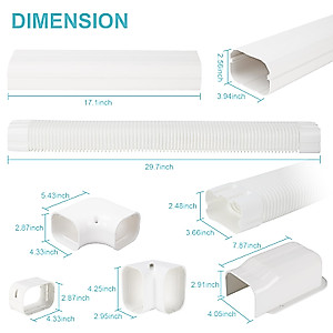 4” 13.5 Ft Mini Split Line Set Cover,Decorative PVC Line Set Cover Kits for Mini Air Conditioners Ouside Heat Pumps with Flexible Duct