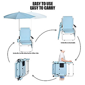 High Beach Chair with UPF50+ Umbrella Canopy Shade Lightweight Portable Folding Lawn Chairs with Arms Shoulder Strap Cup Holder for Adults Outdoor Concert Patio Camping Sand Festival Pool Picnic