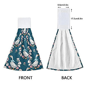xigua 2 pcs Hanging Kitchen Towel Cute Goose and Flowers Hand Towel Absorbent Hanging Tie Towels for Bathroom Laundry Room Kitchen 12 x 17 Inches