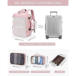 LOVEVOOK Large Travel Backpack Women,40L Flight Approved Carry On Backpack Fits for 17.3inch Laptop,Anti-Theft Large Casual Daypack with 3 Packing Cubes, Pink