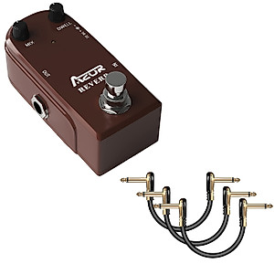 AZOR Spring Reverb Guitar Effect Pedal with Guitar Effect Pedal Cables 3 Pack (Gold)