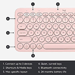 Logitech K380 Multi-Device Wireless Bluetooth Keyboard Designed for Windows, Mac, Chrome OS, Android, iOS, Apple TV, Space-Saving Compact Design - Rose (Renewed)