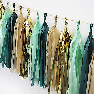 NICROLANDEE 20Pcs Wedding Party Tassel Sage Green Champagne Gold and Teal Tassel Garland for Rustic Style Bridal Shower Baby Shower Spring Decor Birthday Eucalyptus Neutral Decorations (Green)