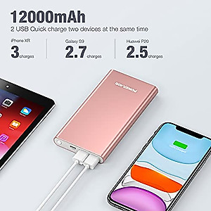 EnergyCell Pilot 4GS Portable Charger,12000mAh Fast Charging Power Bank Dual 3A High-Speed Output Battery Pack Compatible with iPhone 12 11 X Samsung S10 and More - A-Rose Gold