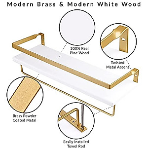 Peter's Goods Modern Floating Shelves with Rail, Modern Brass Finish, Set of 2 Shelves - Wall Mounted Bathroom Wall Shelves with Towel Bar - Also Perfect for Bedroom Decor and Kitchen Storage
