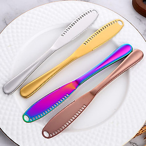 MINGYU Stainless Steel Butter Knives Colorful Peanut Butter Knife, Multifunction 3 in 1 Butter Spreader Knife With Holes Set of 4